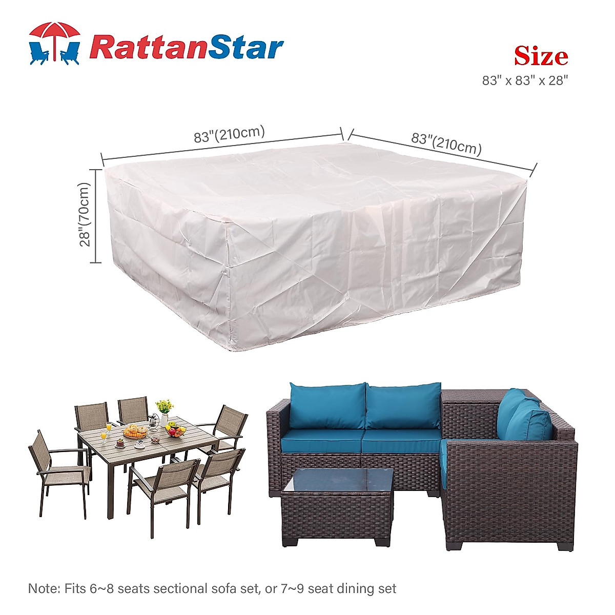 Patio Furniture Covers Outdoor Furniture Covers for Patio Furniture Waterproof Patio Set Cover fit for Patio Sectional Sofa Set Outdoor Dining Set, Khaki (83 x 83 x 28)