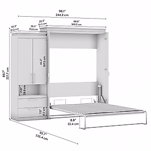 Bestar Orion Queen Murphy Bed with Storage Cabinet and Pull-Out Shelf, Sleeping Arrangement with Shelves, Bark Grey and Graphite