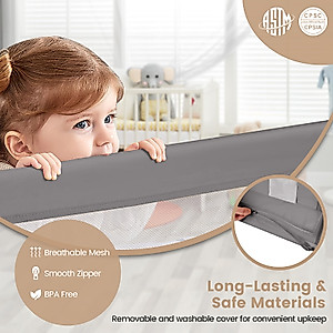 HONEY JOY Bed Rail for Toddlers, 59-in Extra Long, Portable Safety Bed Guardrail w/Double Safety Child Lock, Foldable Baby Bed Rail Guard, Fit King & Queen Full Twin Size Bed Mattress (2 Pack, Gray)