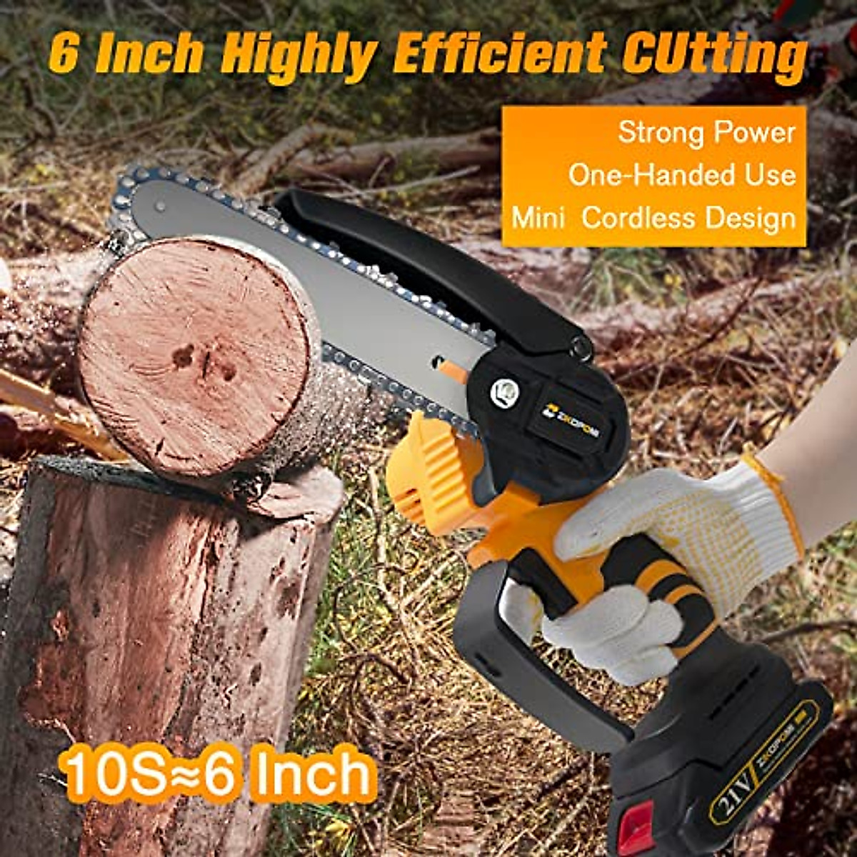 Mini Chainsaw Cordless, Electric Chain Saw, Upgraded 6 Inch Handheld Chainsaw, Small Chainsaw With Security Lock, Pruning Saw for Trees Branches Trimming Wood Cutting (2Pcs Batteries and 2Pcs Chains)