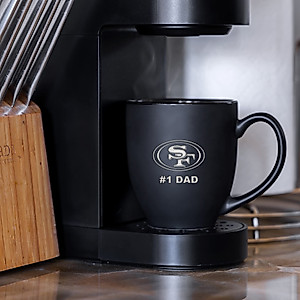 Rico Industries NFL Football San Francisco 49ers #1 Dad 15oz Laser Engraved Matte Black Ceramic Bistro Mug - for Hot or Cold Drinks