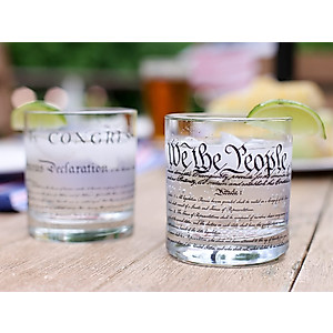 Well Told Authentic U.S. Constitution Whiskey Glass Set (11 oz, Set of 2) We The People Whiskey Glass Set, American Patriotic Old Fashioned Cocktail Glasses