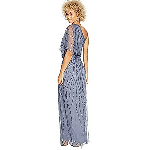 Adrianna Papell Women's Long Beaded Dress, Dusty Blue, 6