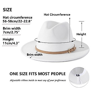 Lisianthus Women Classic Felt Fedora Wide Brim Hat with Belt Buckle A-White