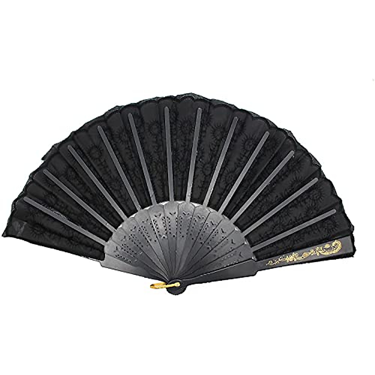 Hithop Hand Fan (Black) - Elegant Fabric Folding Hand Fan - Snaps Open, Easy to Handle. Cools effortlessly. Perfect Ballet and Dance Fan.
