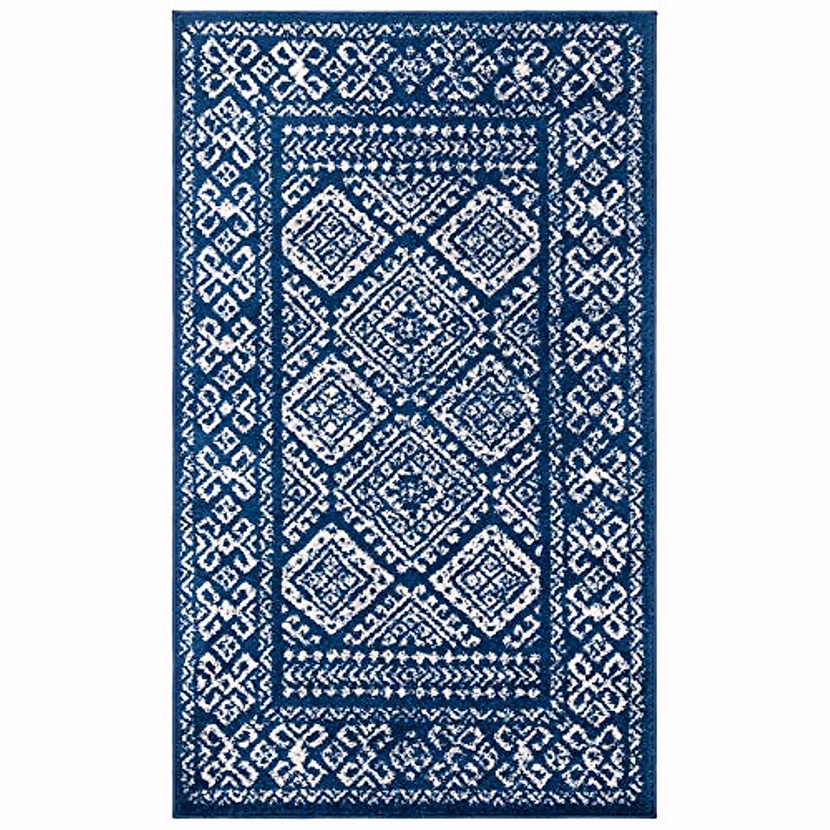 Safavieh Tulum Collection 2' x 4' Navy/Ivory TUL264N Moroccan Boho Distressed Non-Shedding Entryway Living Room Foyer Bedroom Kitchen Accent Rug