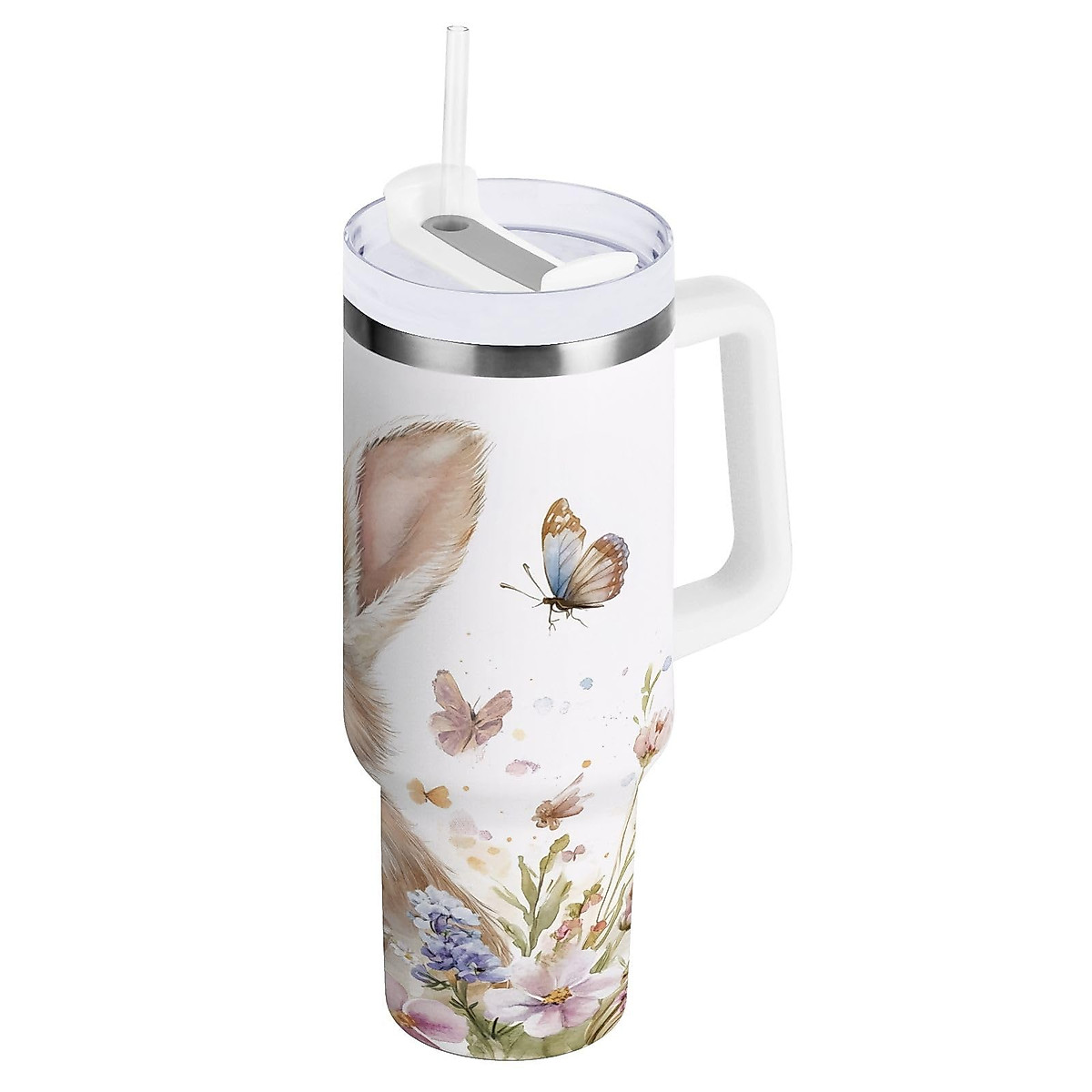 Msyxl 30 oz Insulated Stainless Steel Tumbler with Handle and Straw Lid - Leak-proof Coffee Mug for Men Women, Travel Mug Fits Cup Holder (Easter Bunny)