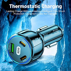 Car Fast Charger,90W Type C Car Charger Car Accessories, Car Accessories Cigarette Lighter USB Car Charger Compatible with iPhone 14/13/12/Mini/Pro/Pro Max (Black)