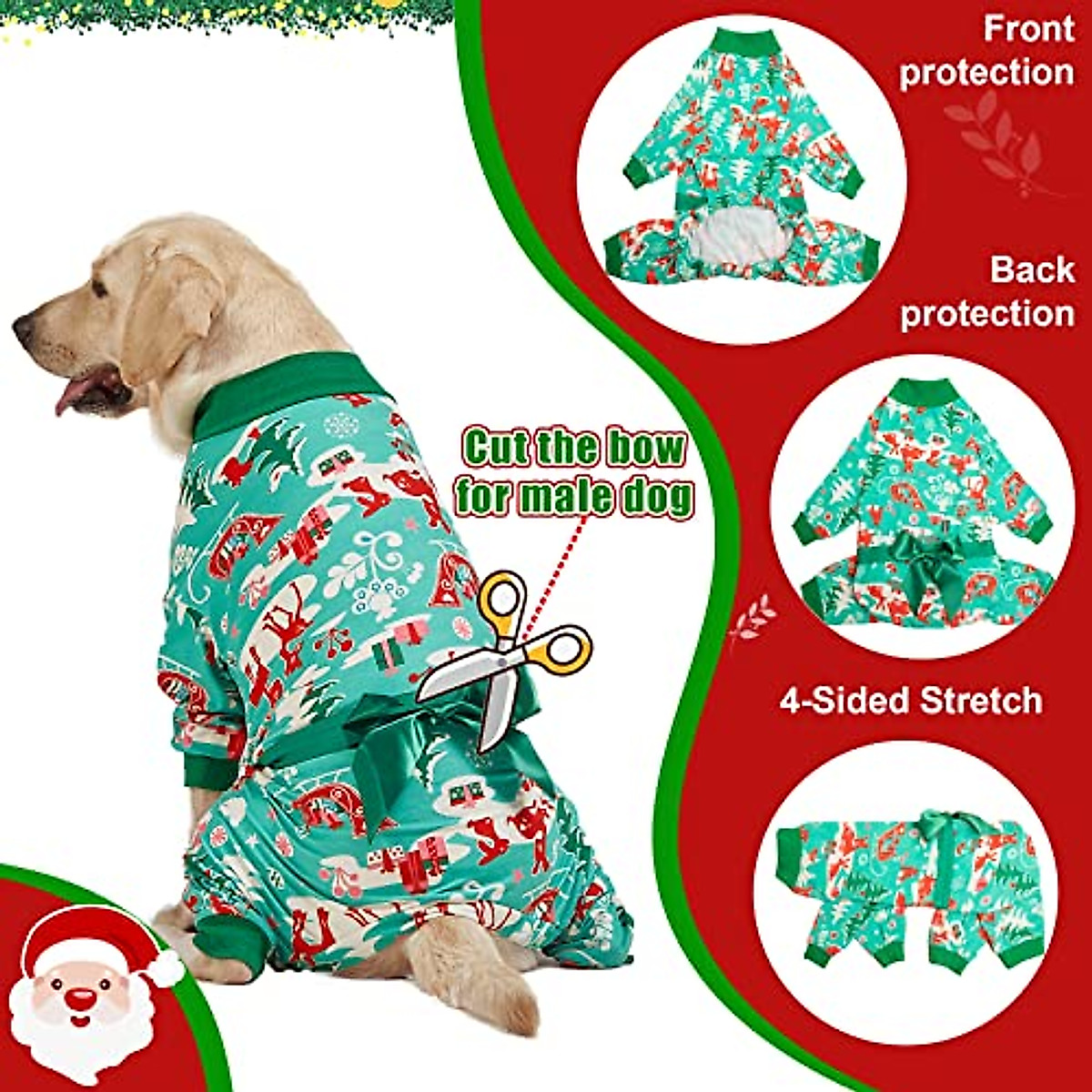 Large Dog Christmas Pajamas for Dogs - Shirts for Big Dogs Xmas Holiday Costume Lightweight Pullover, Christmas Critters Aqua Prints Large Dog Pjs, Pitbull Clothes, Dog Onesie, Christmas Outfit Large