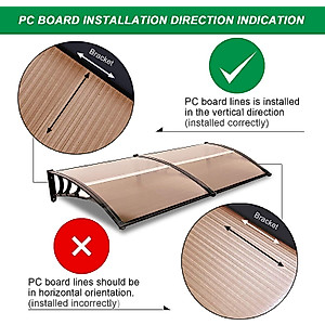 116 inch / 78 inch / 39 inch Window Awning Outdoor Polycarbonate Hollow Sheet Door Patio Canopy (40''x 80'', Dark Brown Canopy + Black Bracket)