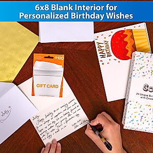 24 Pack Unique Gold Foil Birthday Cards with Envelopes & Stickers | 4x6 Inches Blank Happy Birthday Cards Assortment in Bulk for Family, Kids, Friends, Work & Office Celebrations.