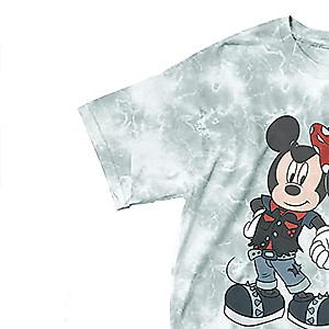 Disney Ladies Mickey Mouse Fashion Shirt Mickey & Minnie Mouse Clothing - Mickey Mouse Tie Dye T-Shirt (Grey Cloud Wash, Large)