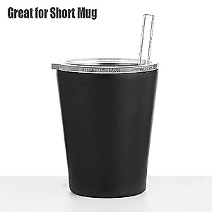 ALINK Short Glass Straws, 6 in x 10 mm Clear Straws for Cocktails, Whiskey, Coffee, Pack of 8 with Cleaning Brush