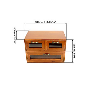 QWORK Wooden Box Organizer, Wood Desktop Storage Cabinet with 3 Drawers, Dark Brown