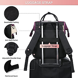 LOVEVOOK Laptop Backpack Purse for Women, 17 Inch Computer Business Stylish Backpacks, Doctor Nurse Bags for Work, Casual Daypack Backpack with USB Port, Dark Purple-Black