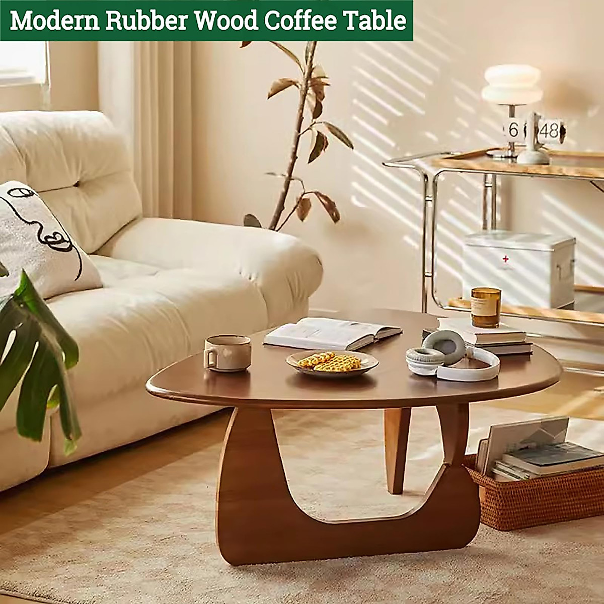 HM&DX Triangle Coffee Table Rubber Wood,Mid-Century Modern Coffee Table Abstract End Table,Small Center Table Wooden Coffee Table for Living Room Home Office(36" Lx23 Wx16 H, Walnut)
