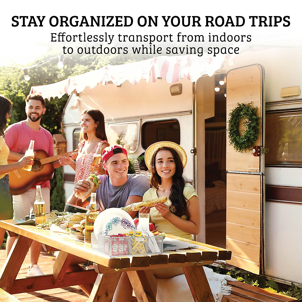 ELTOW Paper Plate holders and Buffet Caddy Large Cutlery holder for party, Fork, Knives, Cups Holder -Sturdy Napkin and Tableware Dispenser -For Home, Restaurant, Office -Utensil Caddy for parties