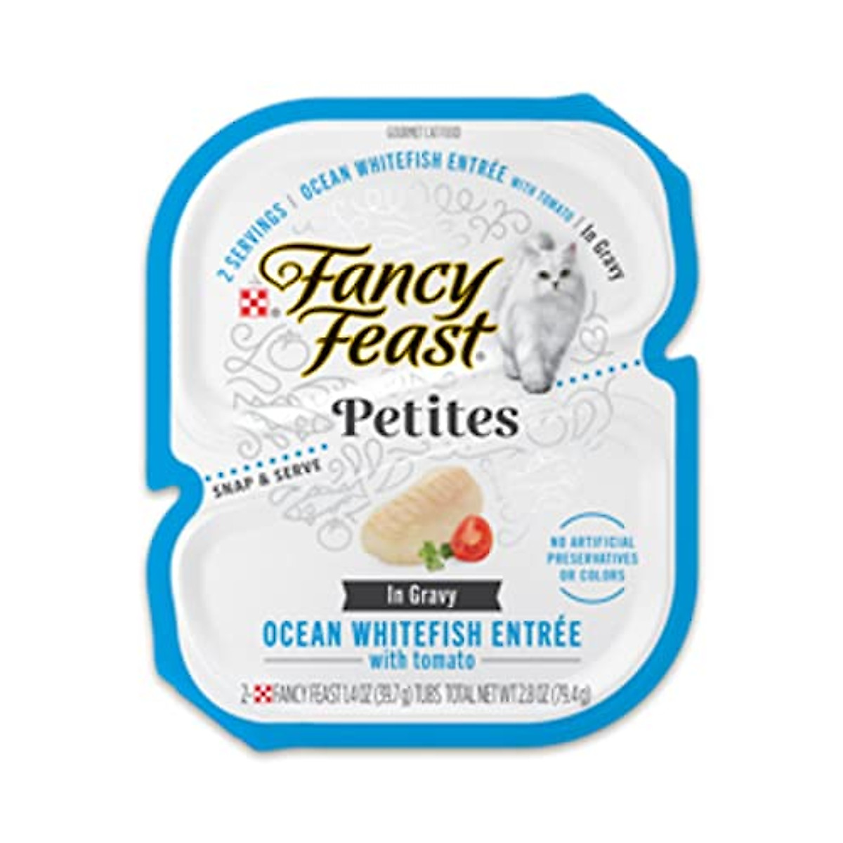 Fancy Feast Petite Gravy Variety, 4 Flavors, 2(Each); Ocean Whitefish, Seared Salmon,Grilled Chicken and Roasted Turkey Wet cat Food .Total of 08 Trays. Plus a Noisy Cat Toy Ball