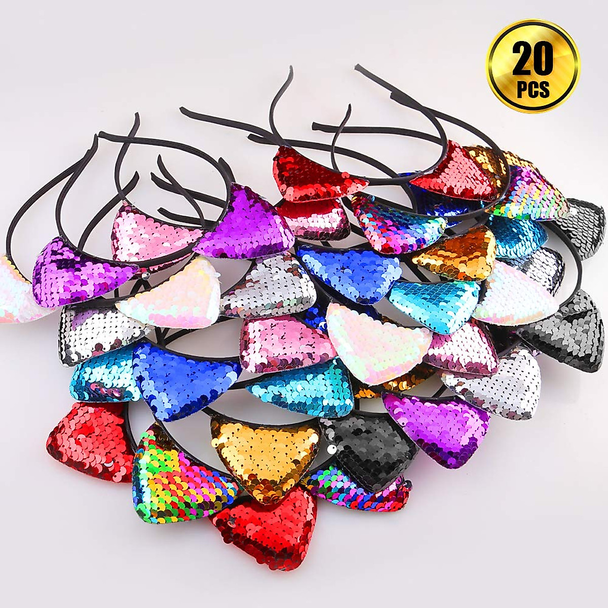WXJ13 20 Pieces Cat Ears Headbands Reversible sequin headband Cute Cat Headbands