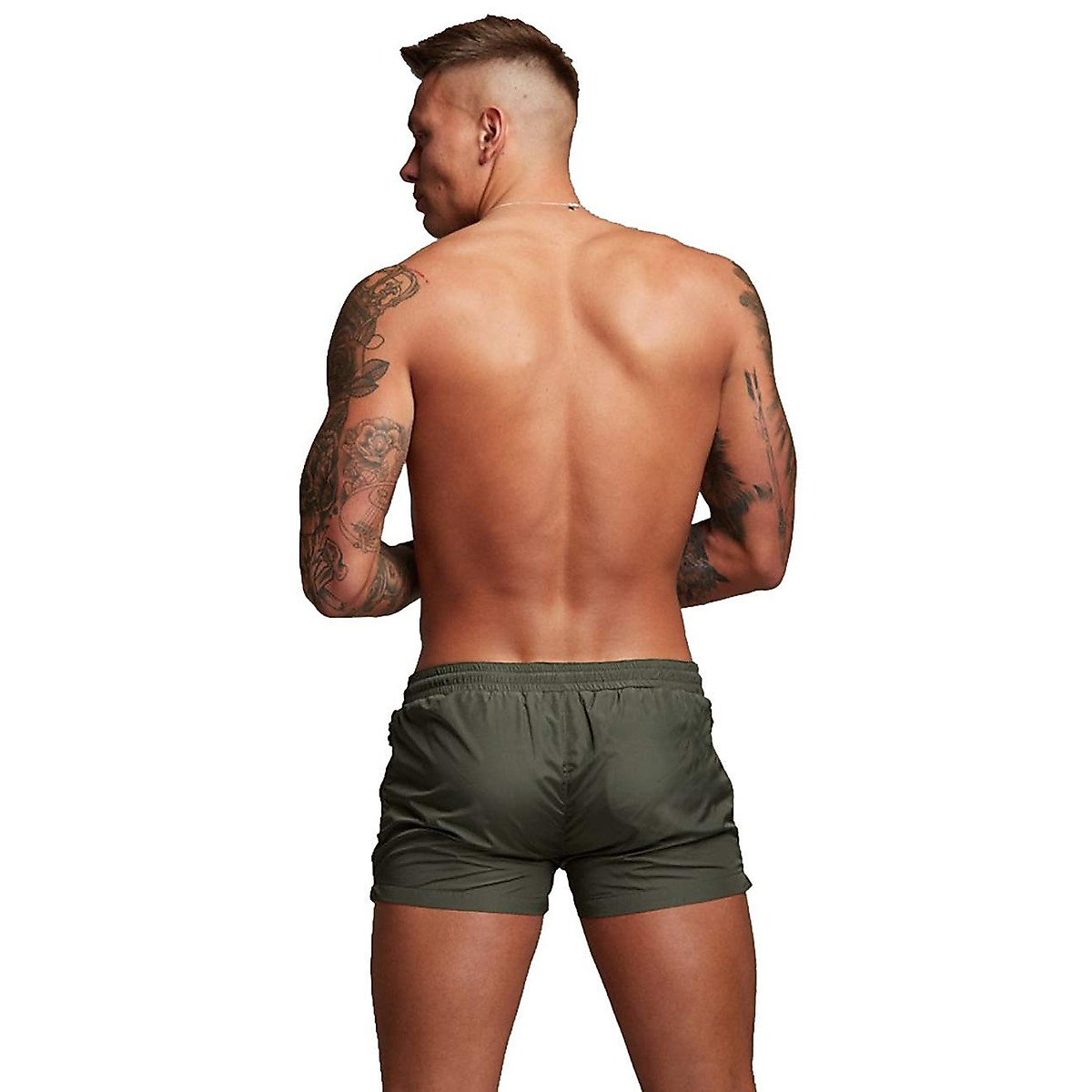 TONLEN Mens Swimwear Sports Shorts Swim Trunks with Zipper Pockets (US, Alpha, Large, Regular, Regular, Army Green)