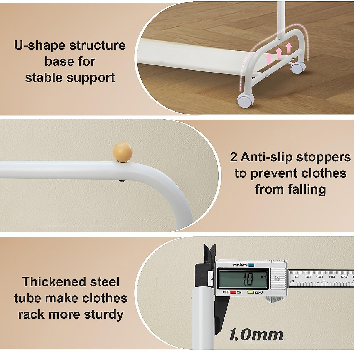 YGJT Kids Clothing Rack, Baby Clothes Rack for Hanging Clothes with Wheels and Bottom Storage Shelf, Small Toddler Garment Rack Kids Dress Up Storage Rack for Coats, Skirts, Dance Costume(White)