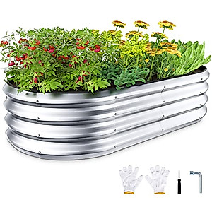 Winpull Raised Garden Bed Kit, Large Galvanized Raised Garden Beds Outdoor Planter Box with Safety Edging and Gloves, Metal Raised Beds for Gardening Vegetables Fruits and Flowers (4x2x1Ft)