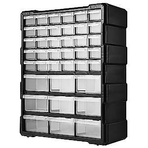 Elevon Hardware and Craft Cabinet 14.8" W x 6.3" D x 18.7" H, 39 Drawers, Black