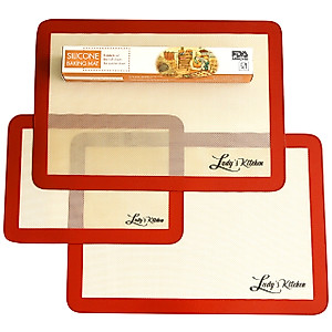 Silicone Baking Mat, 3-Pc Set by Ludy's Kitchen - Replaces Parchment Paper - Professional Grade Bakeware - Non-Stick, Durable, & Reusable Sheet Pan Liners - Great Gift Ideas