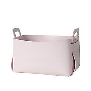 ChyJoey Desktop Storage Organizer, Faux Leather Basket with Handles, Folding Catchall Basket for Entryway Table