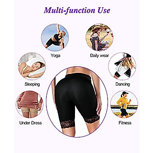RILIAM 2 Pack Women Lace Slip Shorts for Under Dresses Smooth Seamless Anti-Chafing Underwear Spanks Thigh Slimmer(Black+Nude,X-Large)