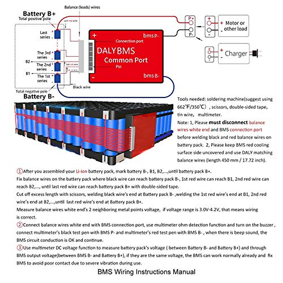 DALY BMS 10S 36V 20A Li-ion Battery Protection Module PCB Protection Board with Balance Leads Wires BMS for 18650 Battery Pack 36V(Standard BMS,20A)