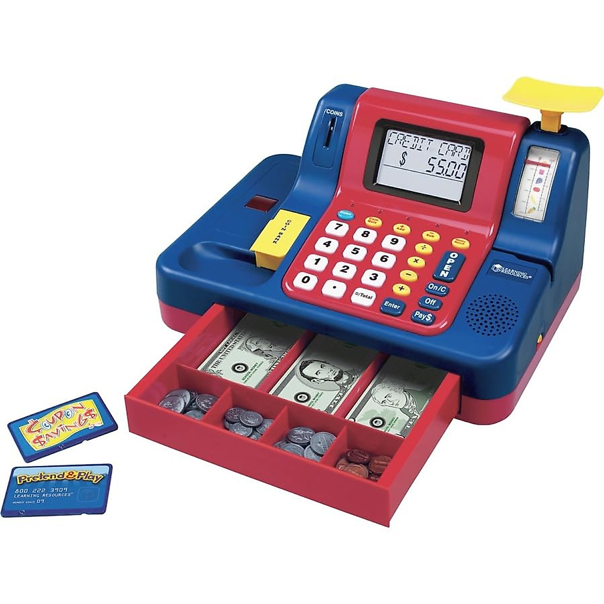 Learning Resources Pretend & Play Teaching Cash Register, 73 Piece Set, Ages 3+, Talking Register, Counting Activities, Money Management