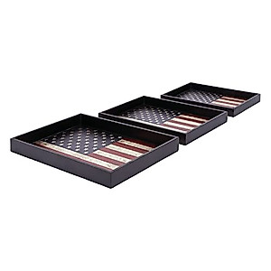 Deco 79 Wood Leather Trays, 21 by 19 by 17-Inch, Navy Blue, Set of 3