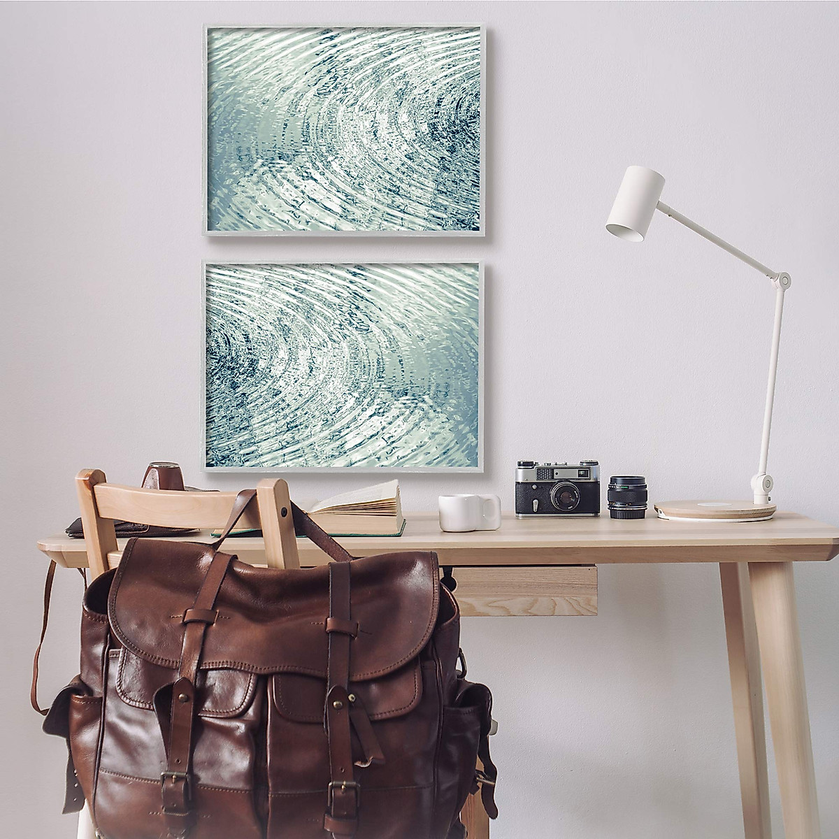 Stupell Industries Symmetrical Ripples in Water Blue Light Reflection, Designed by Maggie Olsen Gray Framed Wall Art, 2pc, Each 16 x 20, Off- White