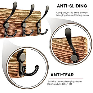 SAYONEYES Wood Coat Rack Wall Mount with 5 Tri Coat Hooks for Hanging – 17 Inch Heavy Duty Premium Solid Pine Wood – Wall Hooks Rack for Bathroom, Bedroom, Entryway (Brown)