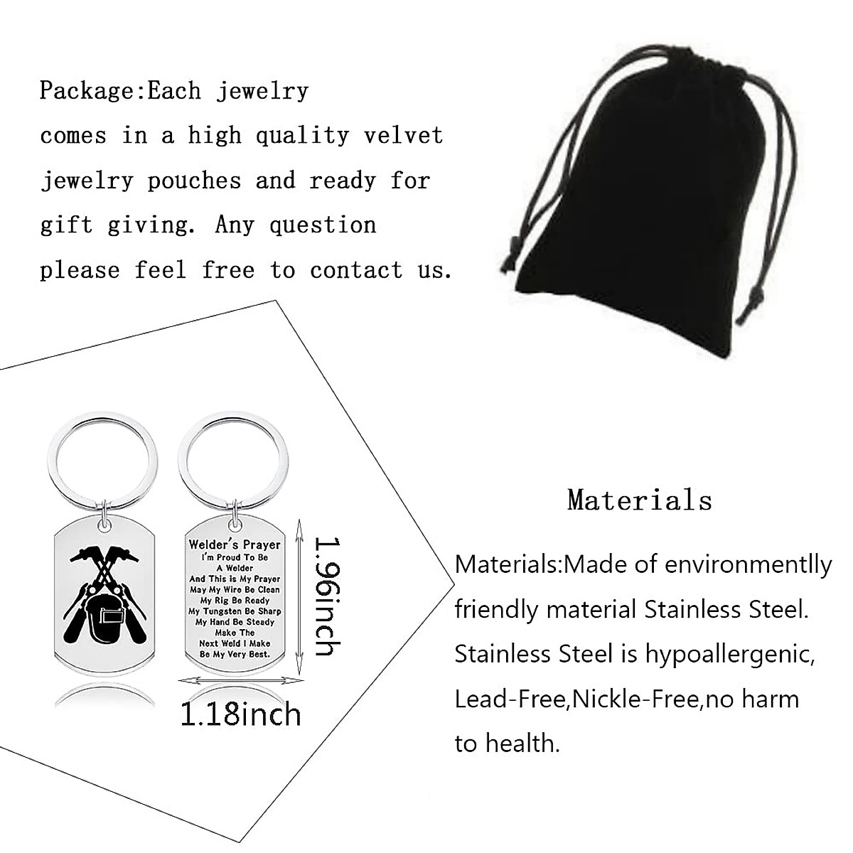 Welder's Prayer Keychain Welder Helmet Jewelry I'm Proud To Be A Welder Jewelry Welder Dog Tag Keychain Welder Gifts (Welder's Prayer KS)