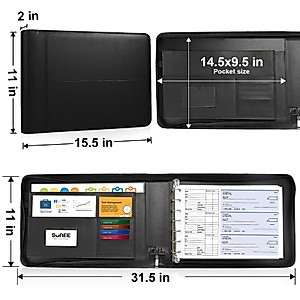SUNEE Zippered Business Checkbook Binder 7 Ring 1 Inch with Zipper for Business Checks (9" x 13"), PU Leather 7 Ring Check Binder for Business Checks Holds 600 Checks Capacity for Executive Supplies