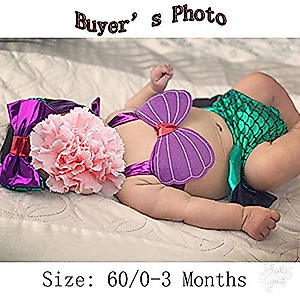 3Pcs/Set Kids Toddler Baby Girl Mermaid Swimsuits Halter Swimwear Bikini Set with Headband (Purple+Green, 70/3-6 Months)
