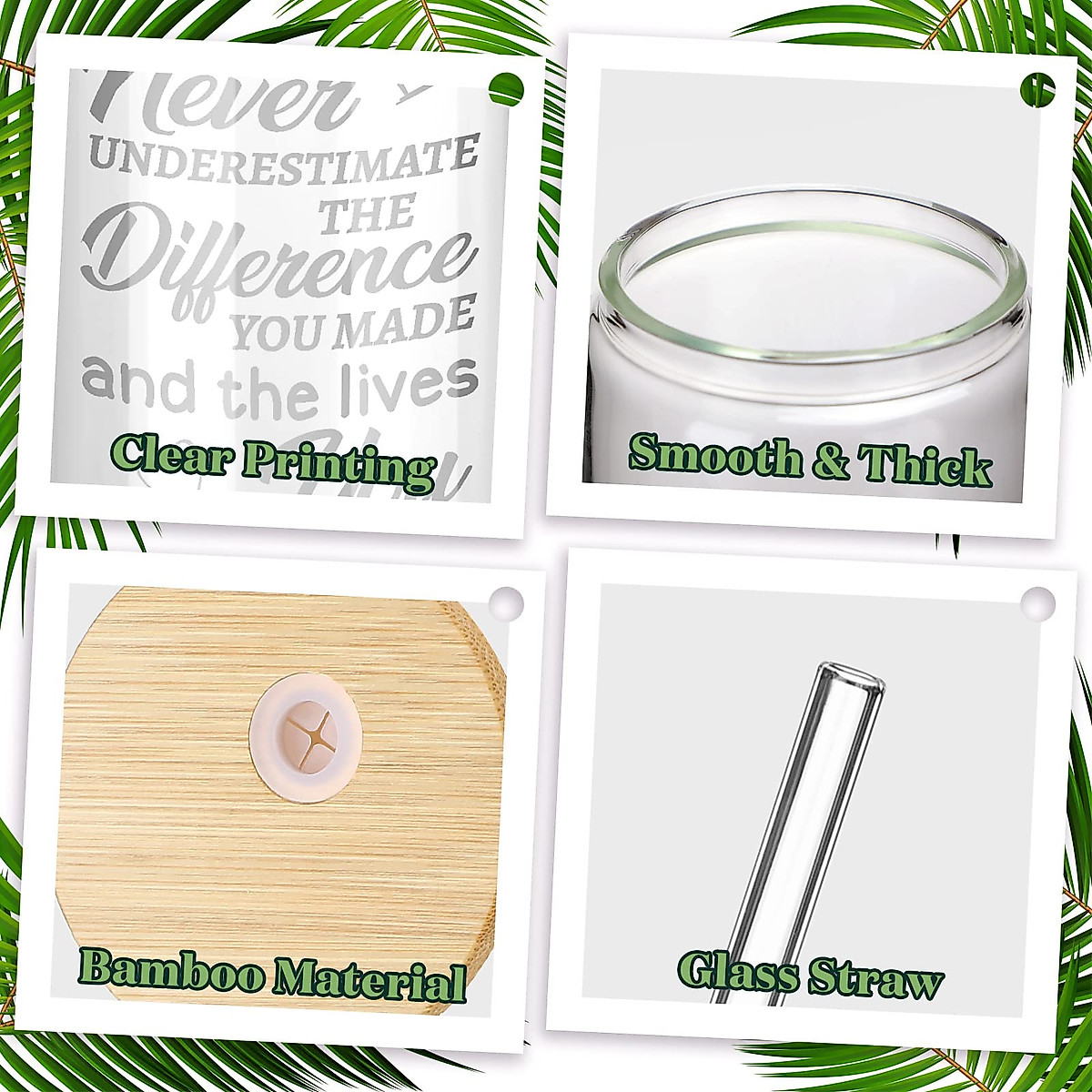 Jinei 4 Pcs 16 oz Employee Appreciation Gifts for Coworkers Bulk Inspirational Gifts Glass Cups with Bamboo Lids and Straws Set You're Awesome Thank You Gifts for Women Men