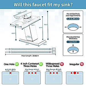 Y-Garhe LED Bathroom Sink Faucet - Brushed Nickel Single Hole or 4 Inch Centerset Waterfall Faucet with Glass Spout and Temperature-Sensitive LED Lights, Includes Deck Plate