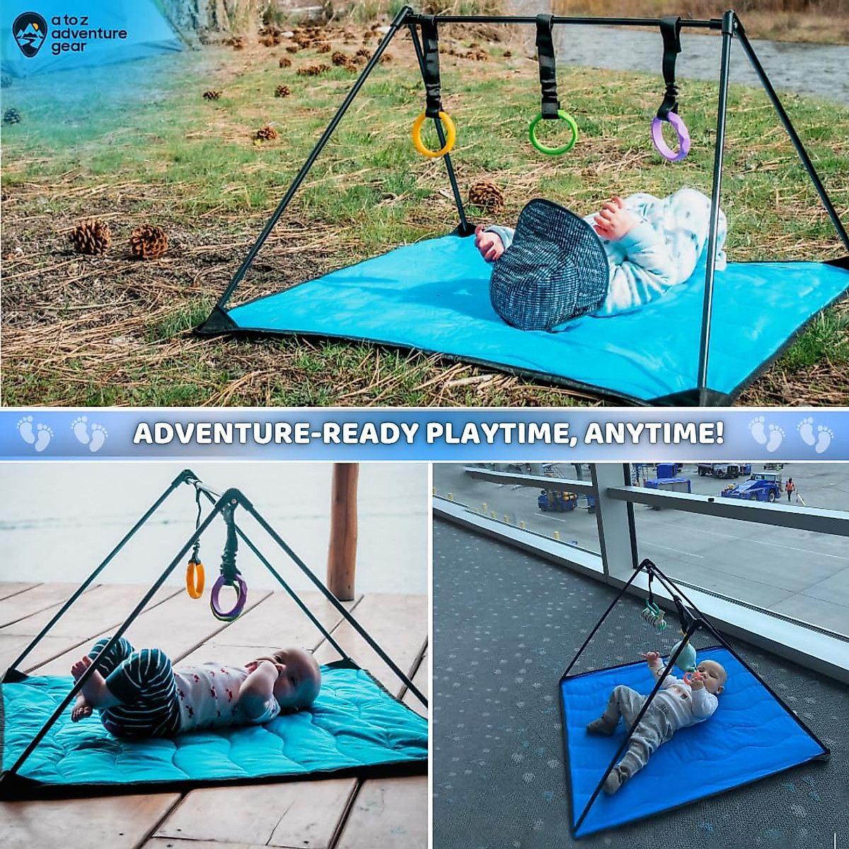 Portable Baby Play Mat for Travel and Outdoor Adventures, Easily Packs Into Stuff Sack, Packable Activity Gym and Tummy Time Mat, Lay and Play Adventure Mat