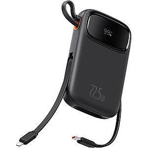 Baseus Portable Charger Power Bank,22.5W 10000mAh Fast Charging Portable Phone Charger with Built in USB-C and iOS Output Cable, LED Display Portable Battery Pack for iPhone iPad Android Samsung