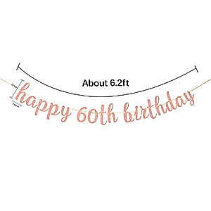 INNORU Glitter Happy 60th Birthday Banner - 60 Bitches Sign Banner - Cheers to 60 Years Birthday Party Bunting Decorations Rose Gold