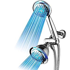 Dream Spa All Chrome 3-way LED Shower Head Combo with Air Jet LED Turbo Pressure-Boost Nozzle Technology. Color of LED lights changes automatically according to water temperature