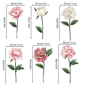 decalmile 6 Large Peony Flower Wall Decals Garden Floral Wall Stickers Bedroom Living Room Home Office Wall Decor Gift for Mom