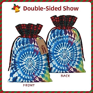 Christmas Gift Bags with Drawstring Burlap Gift Bags Abstract Tie Dye Christmas Linen Bags for Xmas Party Candy Bags with Cards Xmas Reusable Wrapping Bags Christmas Linen Treat Bags for Holiday