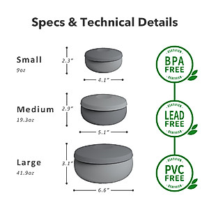 Beso Vida Silicone Bowl Set of 3 with Lids – Multi-Size, Leak-Proof, BPA-Free Food Storage Containers | Freezer, Microwave & Oven Safe | Ideal for Meal Prep, Baby Food & Leftovers (Rocky Gray)