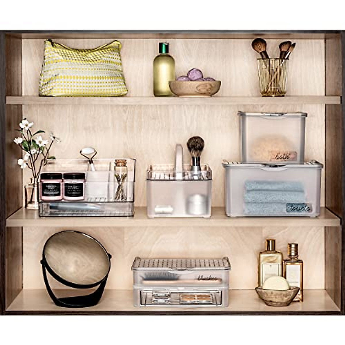 Madesmart Plastic Stacking Pull-Out Drawer for Bathroom Storage, Stackable Bathroom Organizer Drawer with Clear Front, Frost