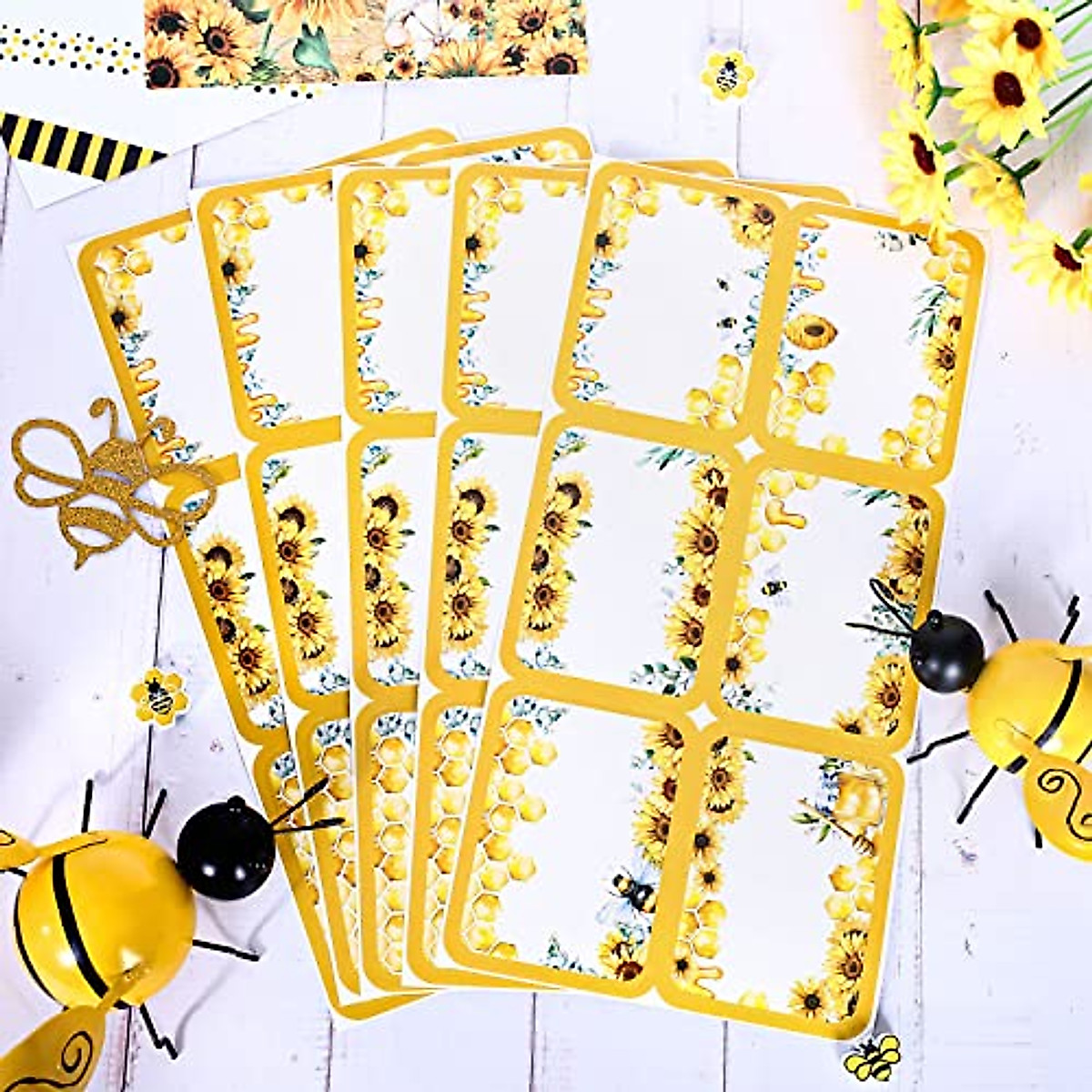 Whaline 180Pcs Sunflower Bee Name Tags for Back to School
