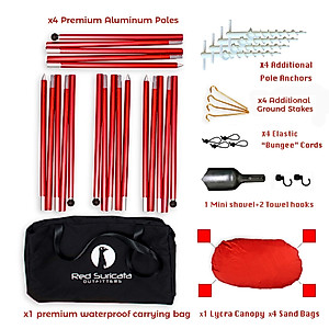 Red Suricata Family Beach Tent & Beach Canopy, Matching Sand Free Beach Mat Blanket & 2 Beverage Holders Bundle - UPF50 UV Sun Shade Shelter (Large, Red)